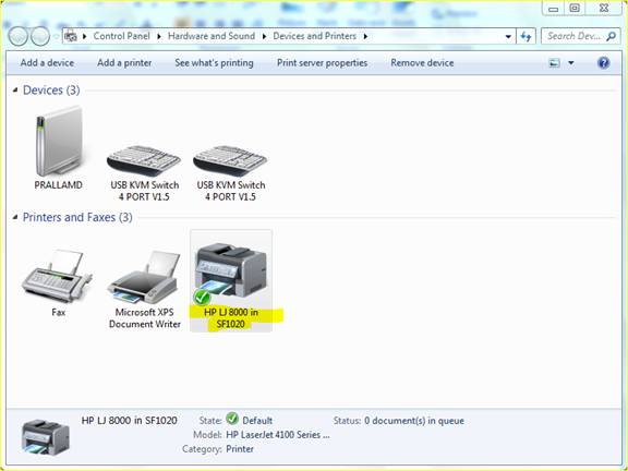 The Devices and Printers window will now show the printer you just added: