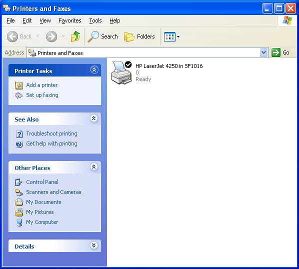 Now the printer iconis created in the "Printers and Faxes" window: